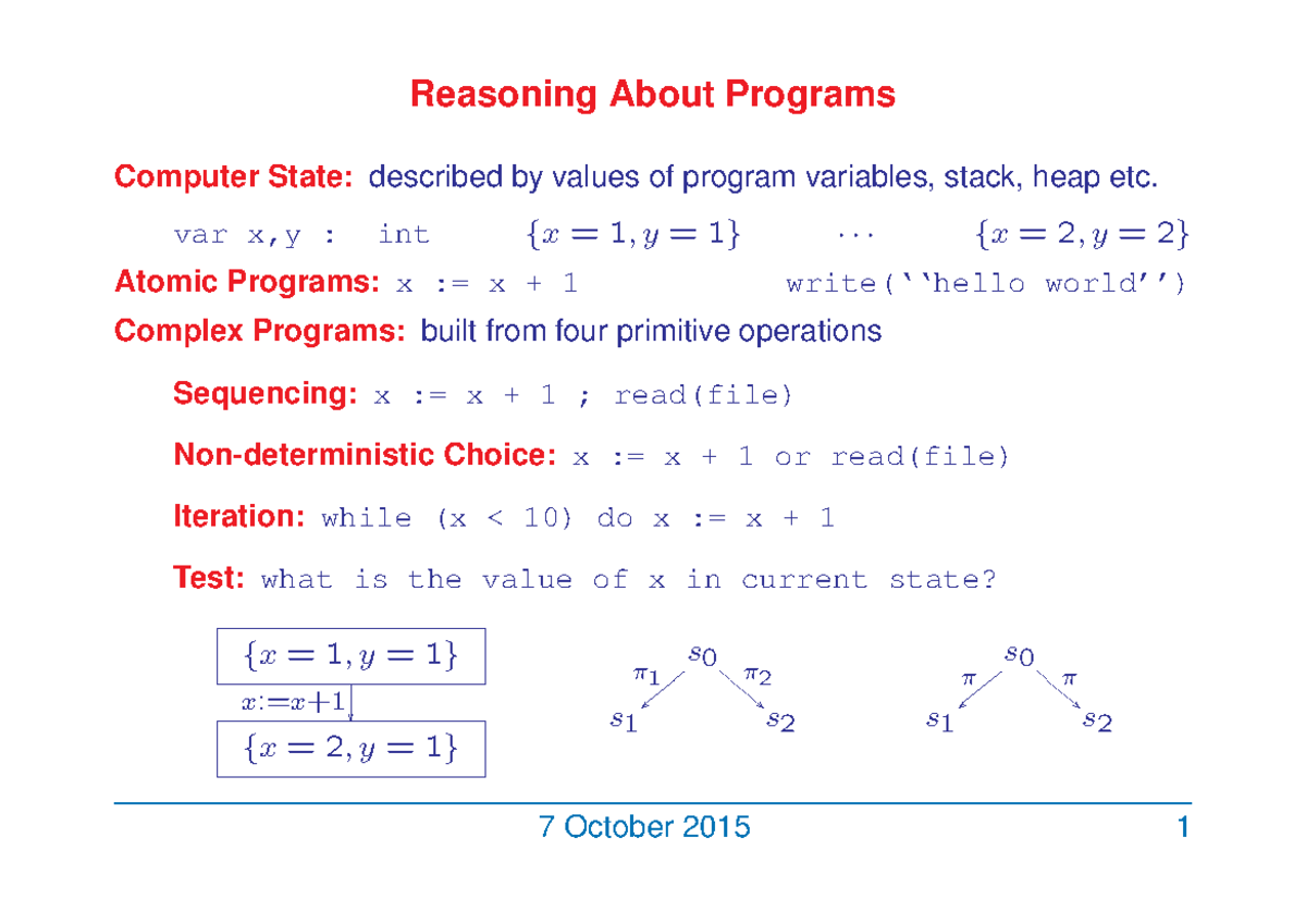 Reasoning about Programs - Reasoning About Programs Computer State ...