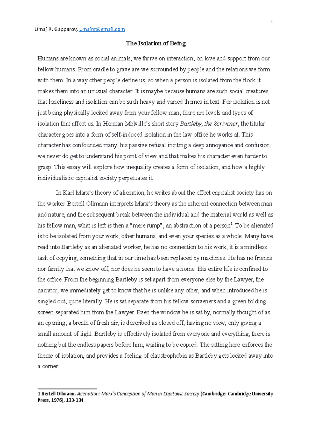 Bartleby the Scrivener Analysis Isolation - ENG1304 - UiO - Studocu