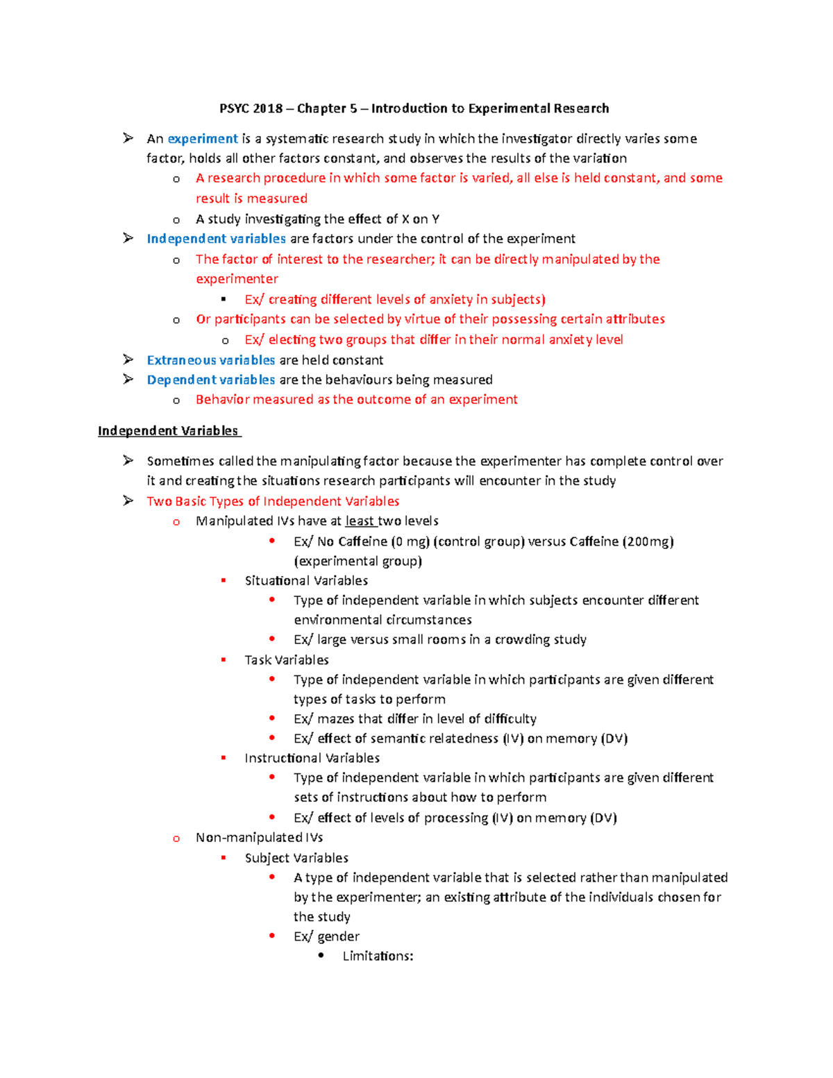 PSYC 2018 – Chapter 5 – Introduction to Experimental Research - PSYC 2018 – Chapter 5 ...