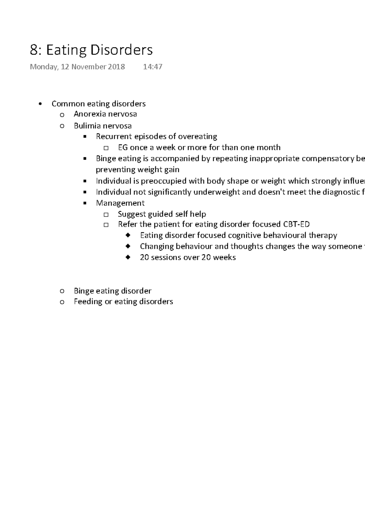 Week 8 Eating Disorders - Common eating disorders Anorexia nervosa ...