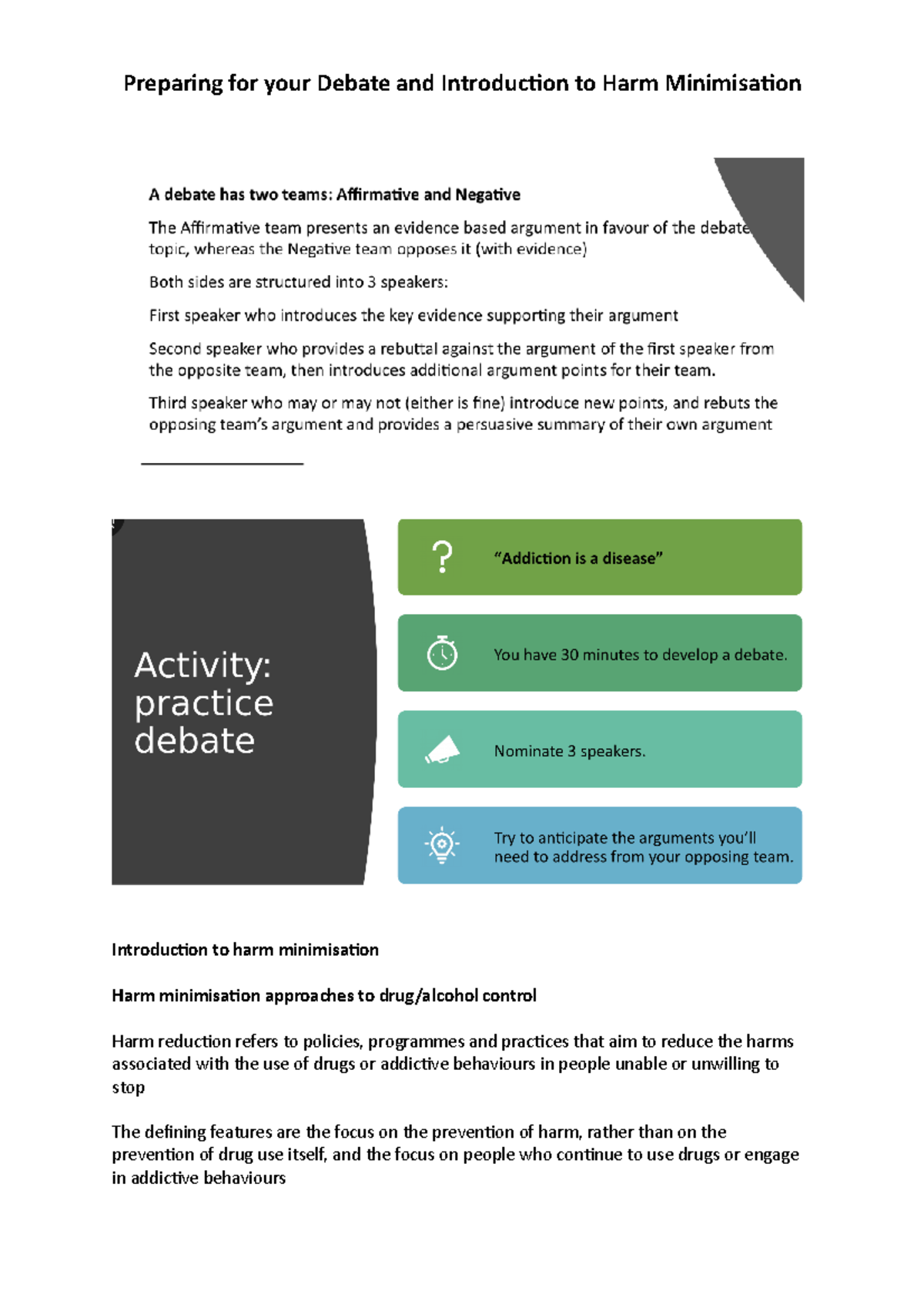 Week 4 - Preparing for your Debate and Introduction to Harm ...