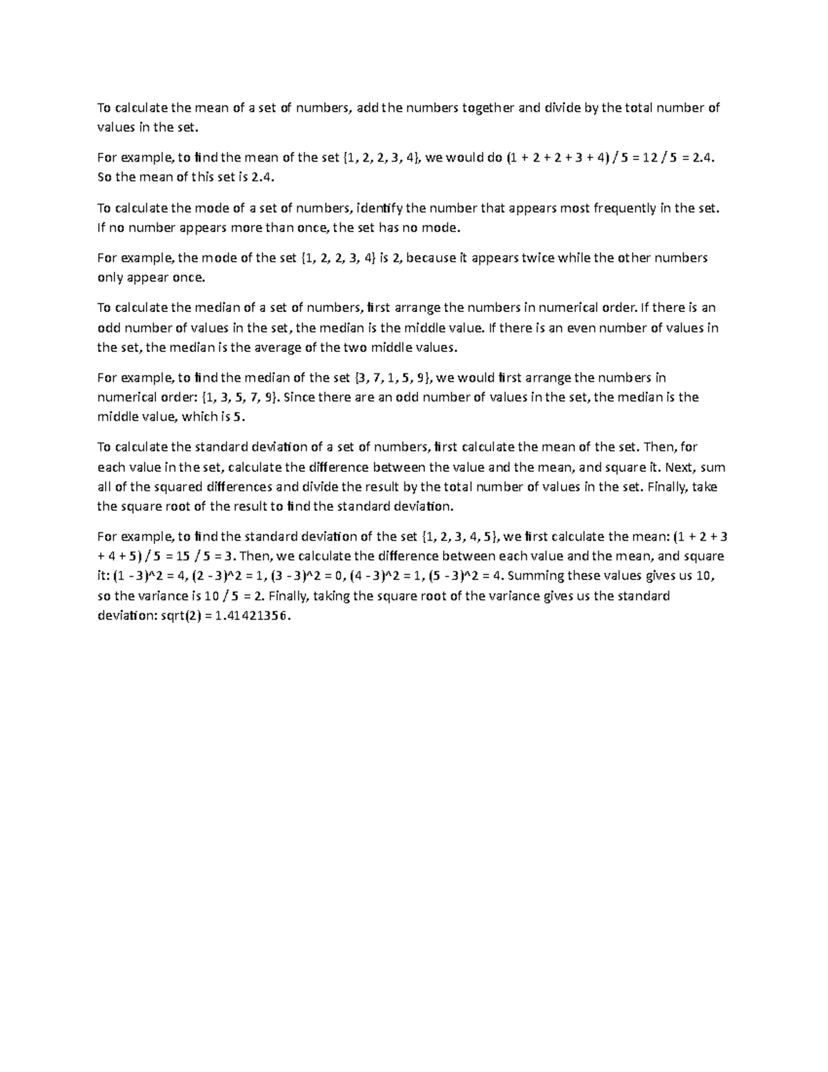 Scma 2 - Mean, mode, median, standard deviation - To calculate the mean ...