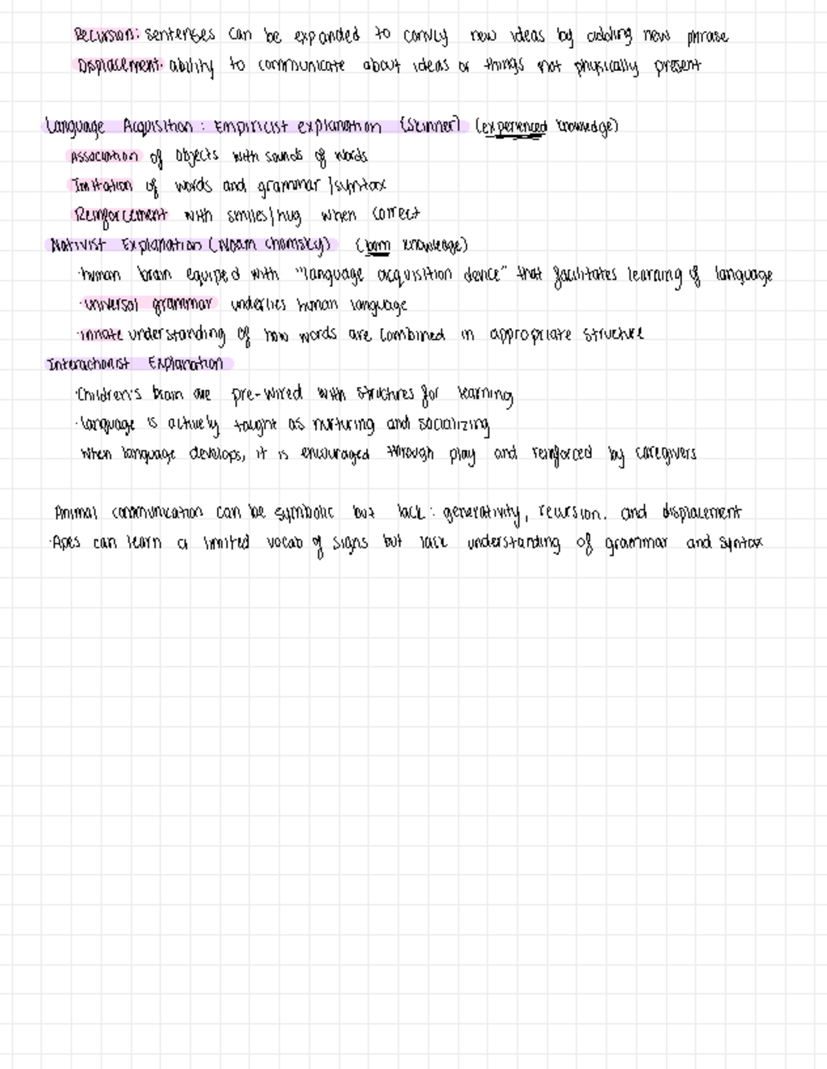 PSY101 - Exam 2 Study Guide Lecture 20 - Recursion : sentences can be ...