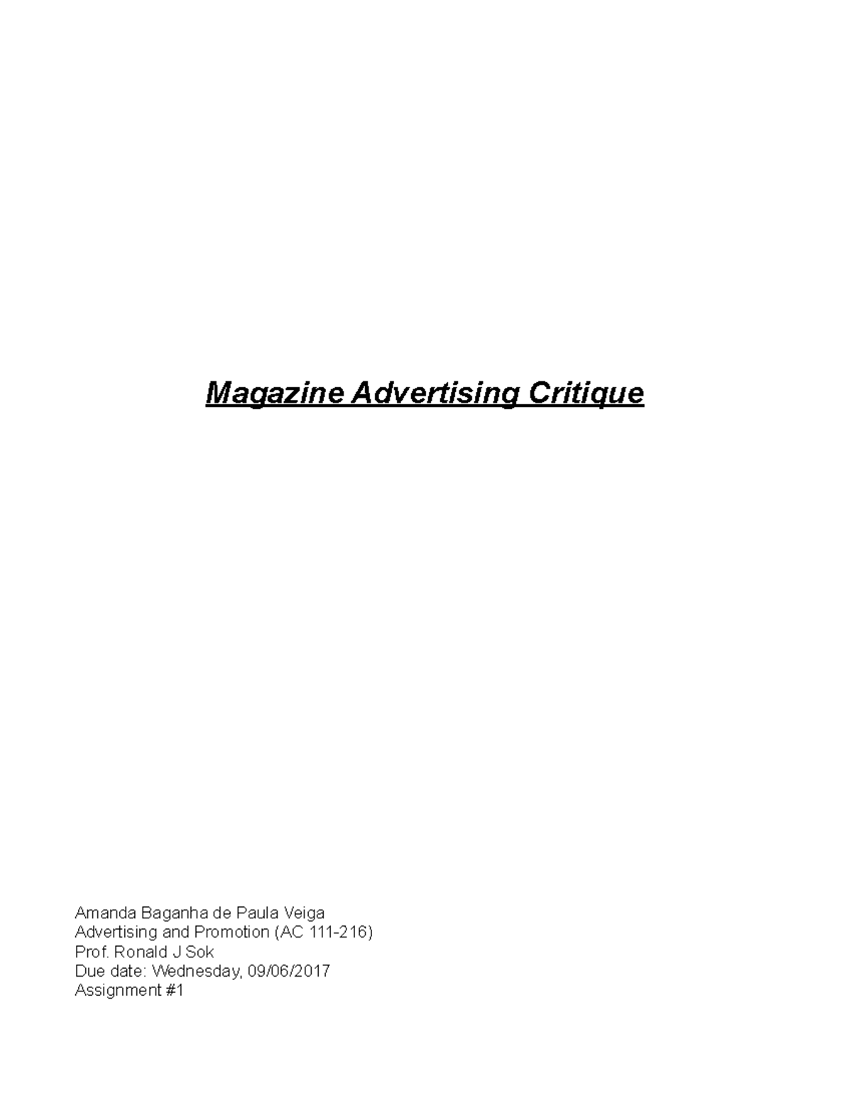 Assignment 1 project - Magazine Advertising Critique Amanda Baganha de ...