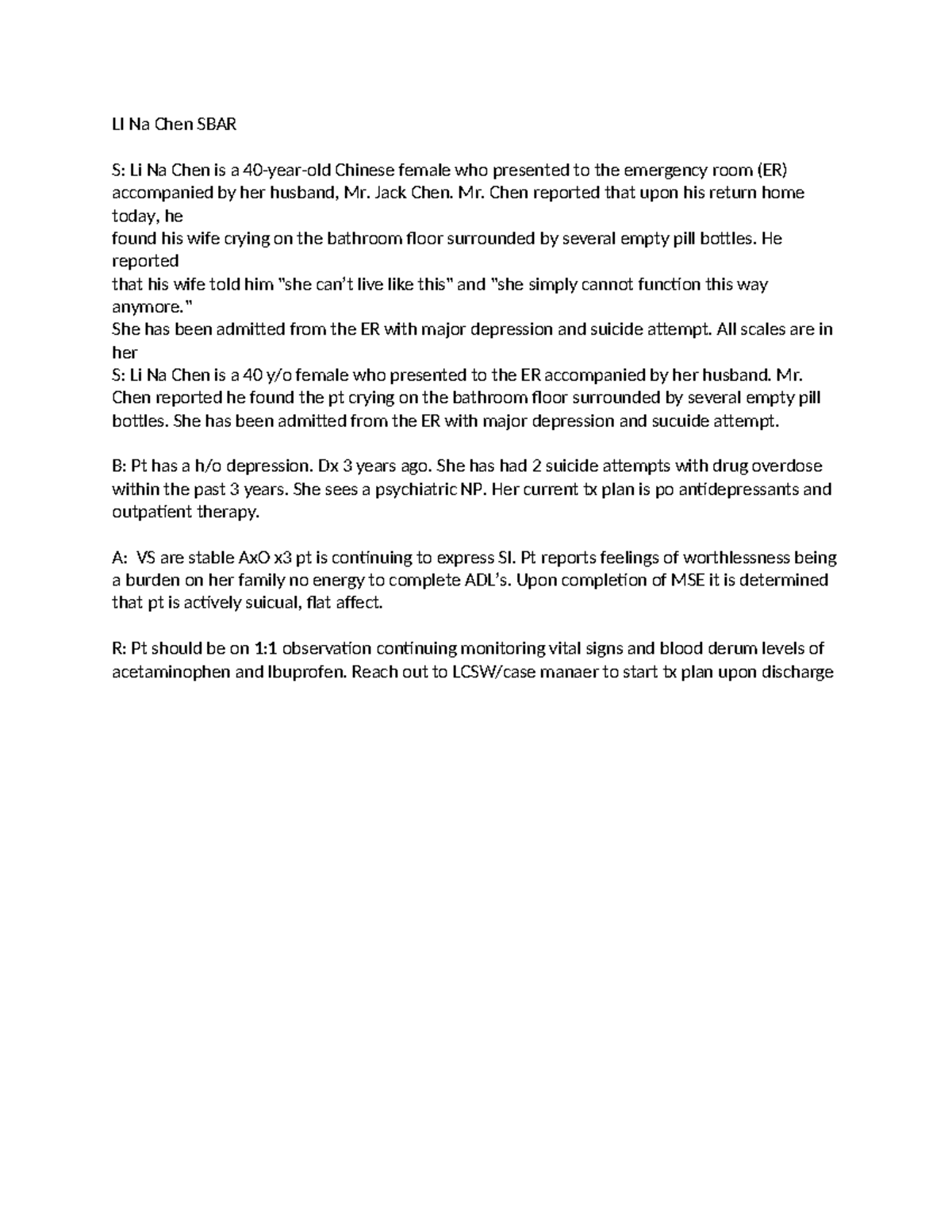 LI Na Chen SBAR - sbar - LI Na Chen SBAR S: Li Na Chen is a 40-year-old ...