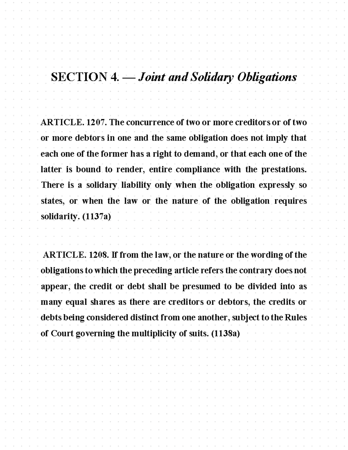Section 4 — Joint and Solidary Obligations - SECTION 4. — Joint and ...