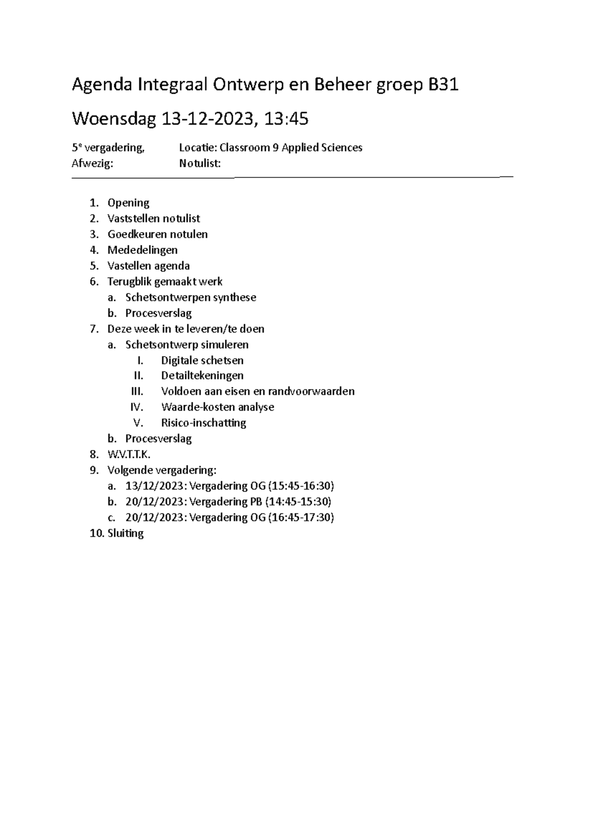 voorbeeld van agenda voor vergaderingen - Agenda Integraal Ontwerp en ...