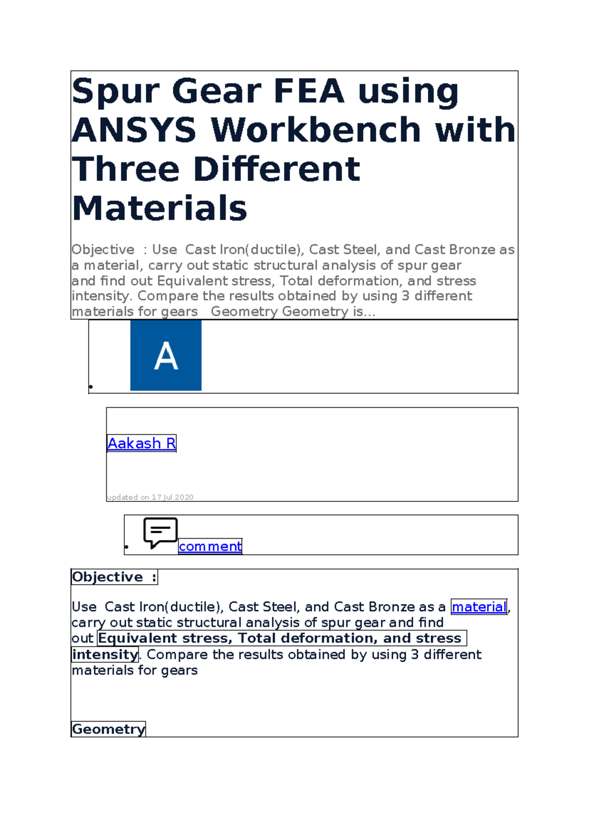 Spur Gear FEA using Ansys Workbench with Three Different Materials ...