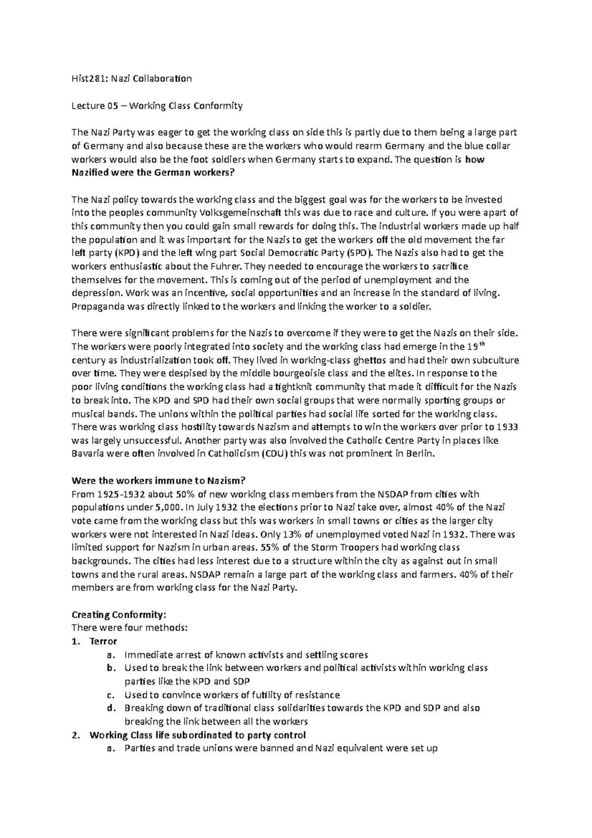 Lecture 5 - Working-Class Conformity - Hist281: Nazi Collaboration ...