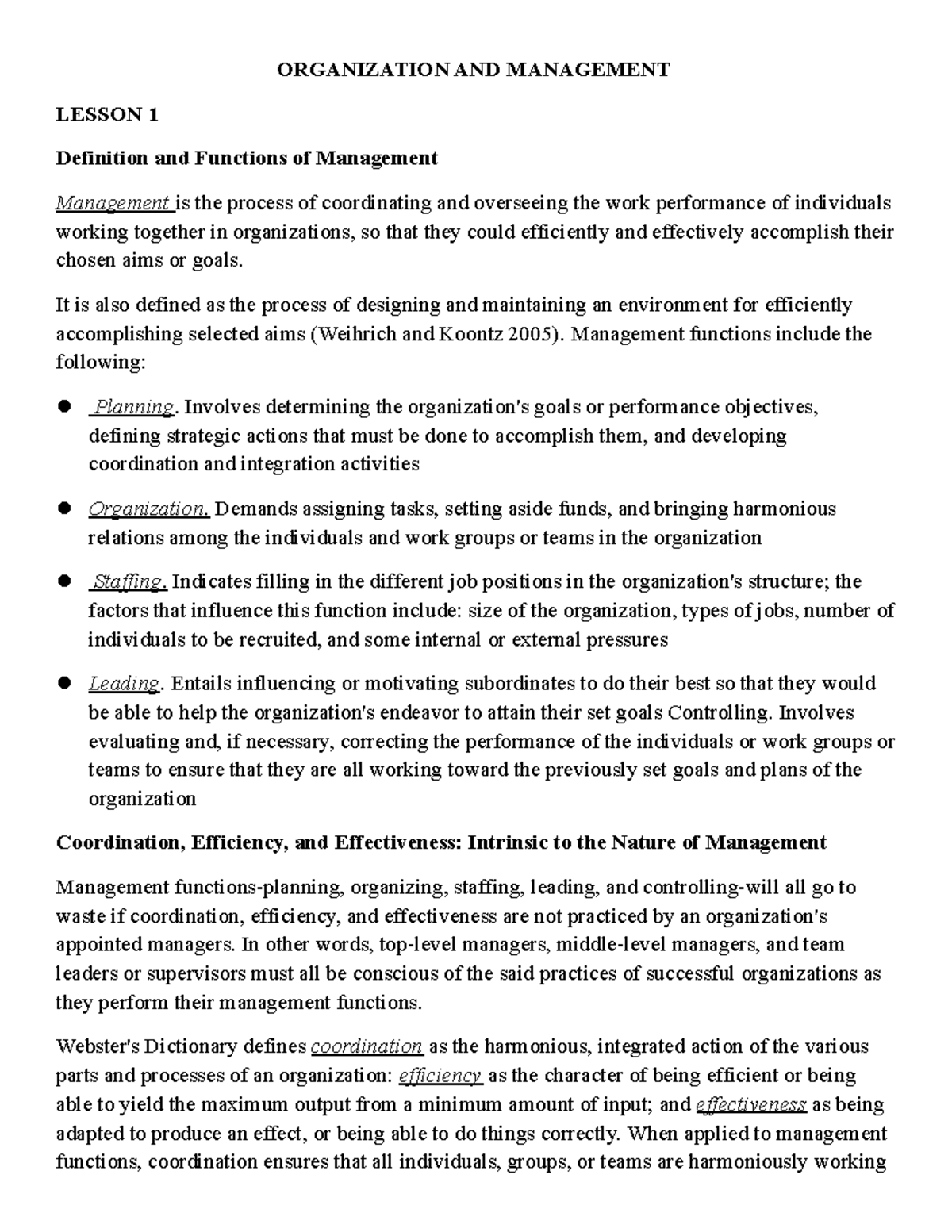 Organization AND Management - ORGANIZATION AND MANAGEMENT LESSON 1 ...