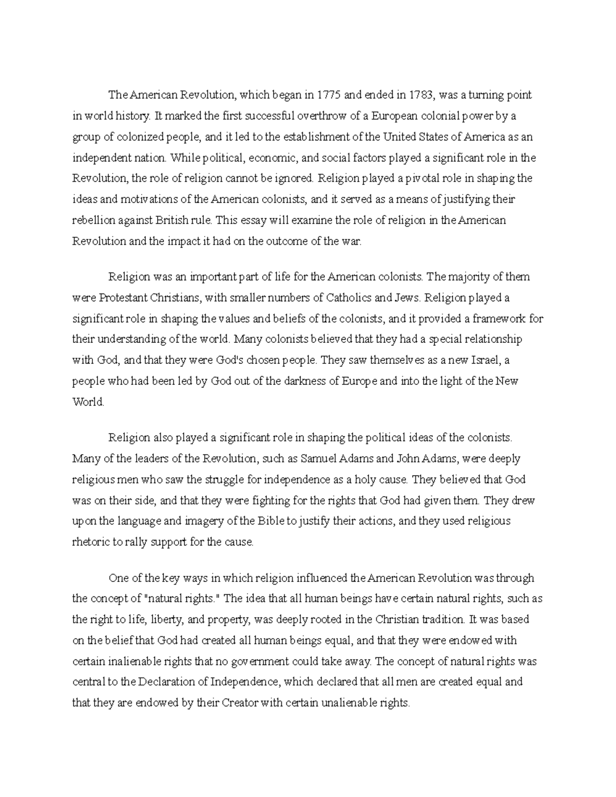 The Role of Religion in the American Revolution - The American ...