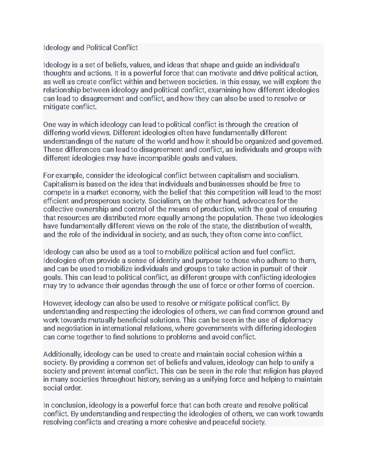 Final paper- Ideology and Political Conflict - Ideology and Political ...