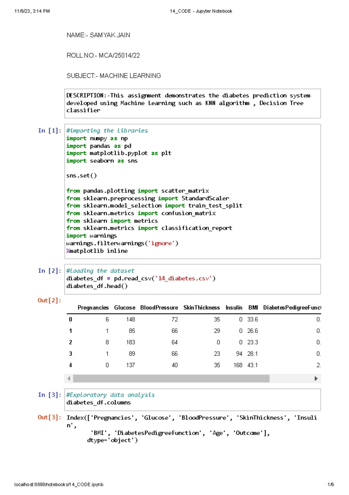 14 CODE - Jupyter Notebook - NAME:- SAMYAK JAIN ROLL NO:- MCA/25014/ SUBJECT:- MACHINE LEARNING ...