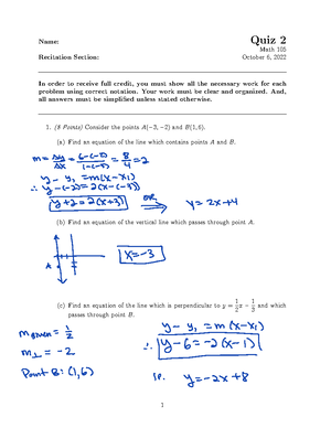 Quiz 1 Solutions - Name: Quiz 1 Math 105 Recitation Section: September ...