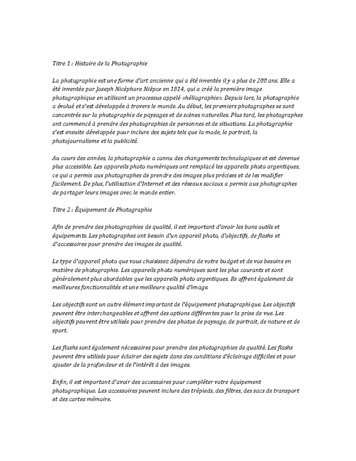 Photography Notes de cours - Titre 1 : Histoire de la Photographie La ...