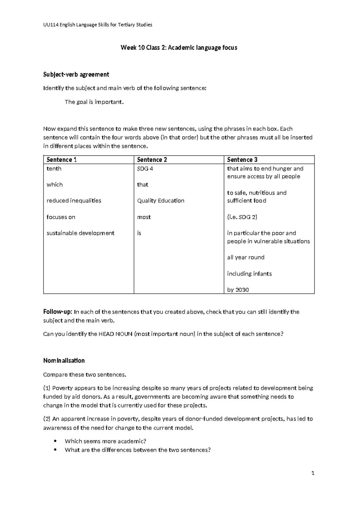 Week 10 Class 2 handout - UU114 English Language Skills for Tertiary ...
