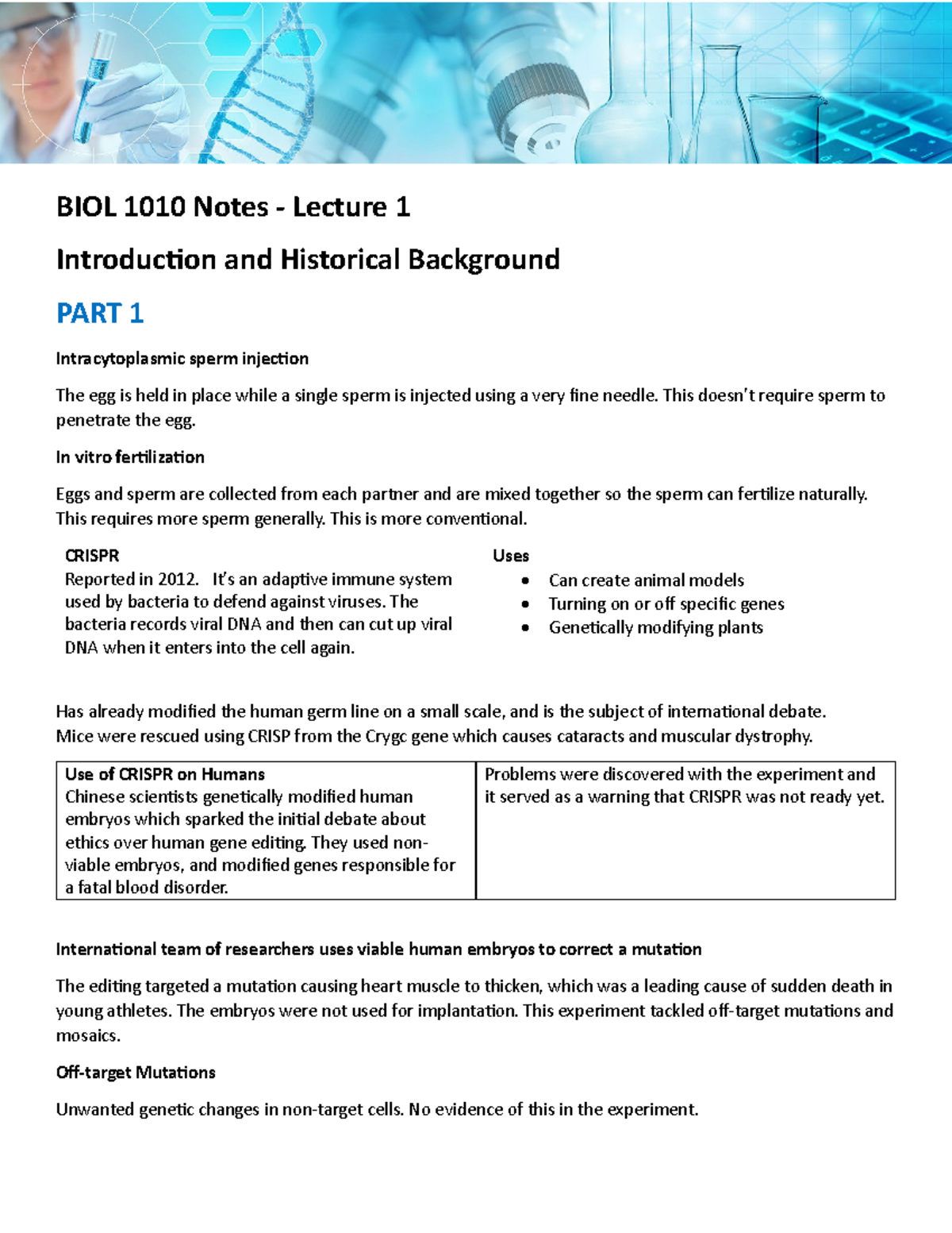 BIOL 1010 2024 Lecture 01 Notes 02 - BIOL 1010 Notes - Lecture 1 ...