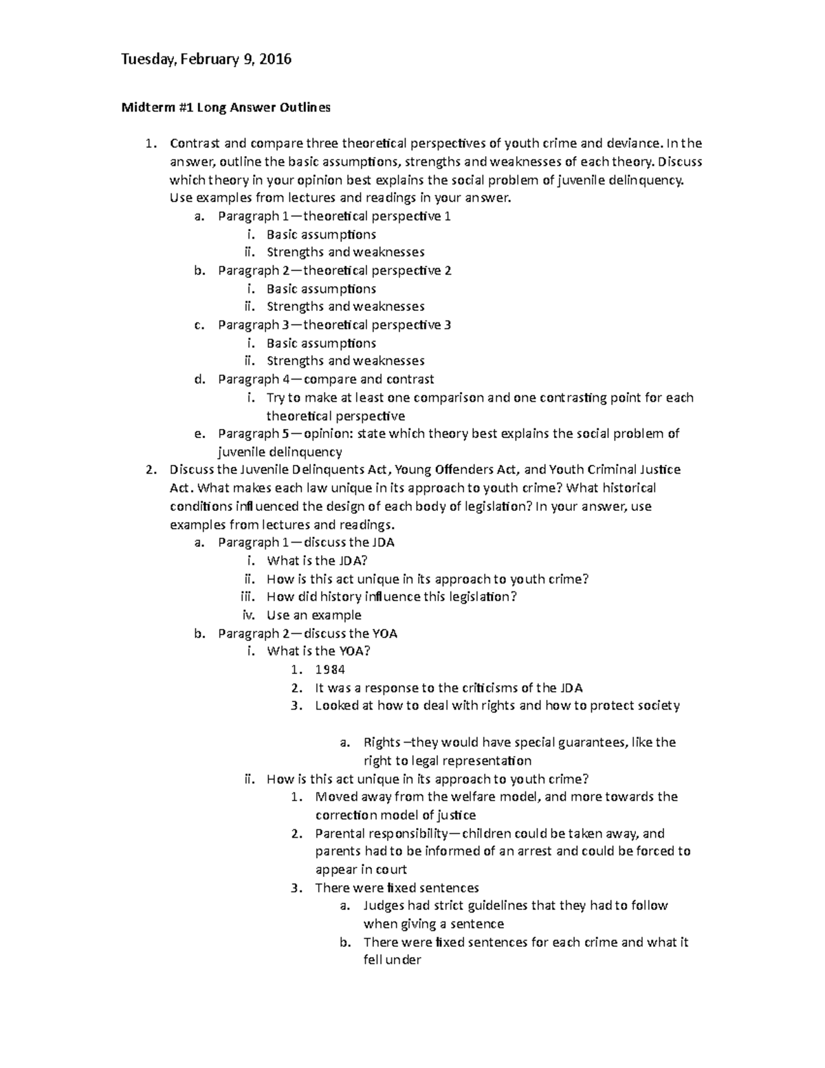 Midterm questions #3 - NOTES - Tuesday, February 9, 2016 Midterm #1 ...