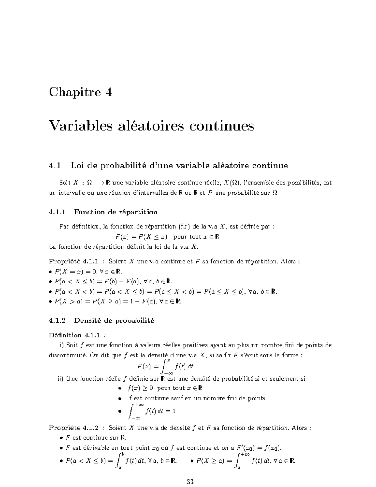 Cours Probabilite chapitre 4 - Chapitre 4 Variables aléatoires ...