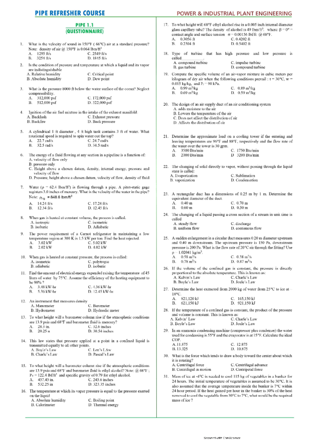 0 PIPE 1.1 AND 1 - pipe refresher review material for mechanical engineering - Studocu