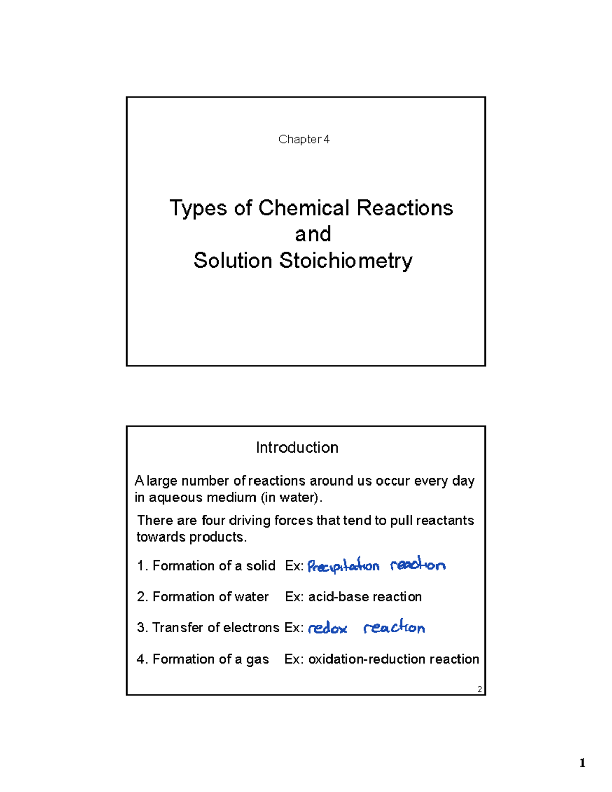 Chapter 4 Engi 3014 version (I) - Chapter 4 Types of Chemical Reactions and Solution ...