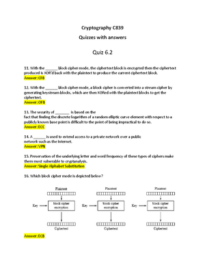 Cryptography C 839 Quiz 5 - Cryptography C Quizzes with answers Quiz 5. C839v4 Additional ...