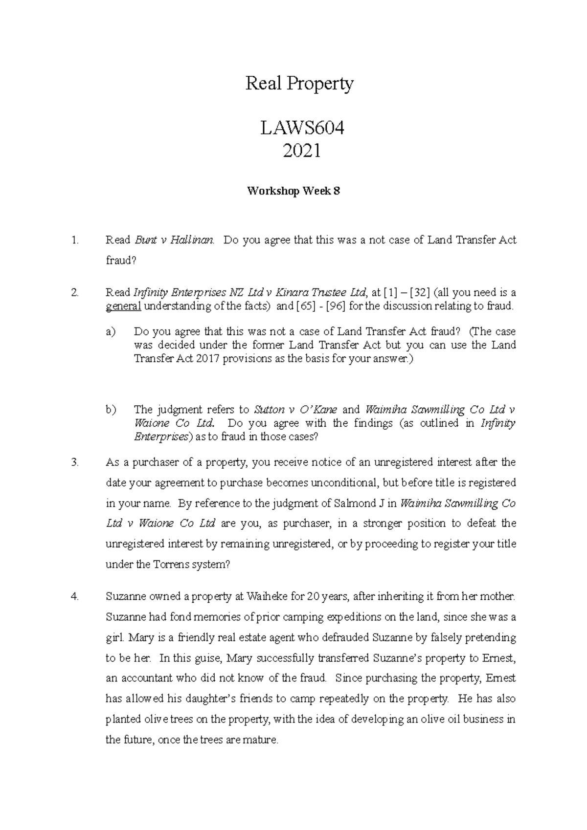 Real Property Workshop 2021 week 8 - Real Property LAWS 2021 Workshop ...