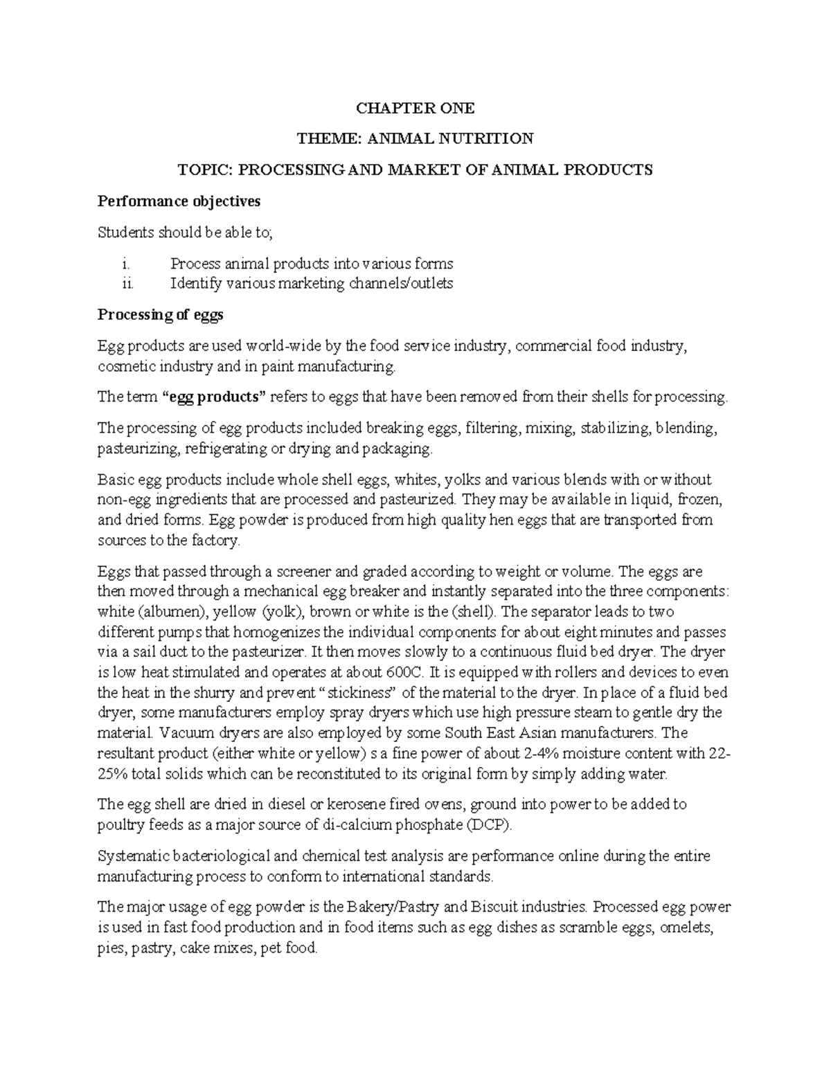 Process animal products into various for - CHAPTER ONE THEME: ANIMAL ...