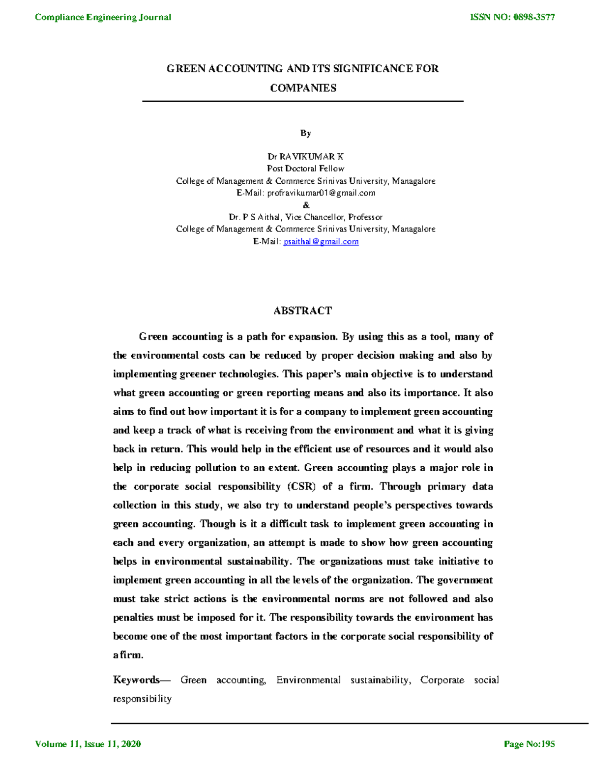 127. Green Accounting - GREEN ACCOUNTING AND ITS SIGNIFICANCE FOR COMPANIES By Dr RAVIKUMAR K ...