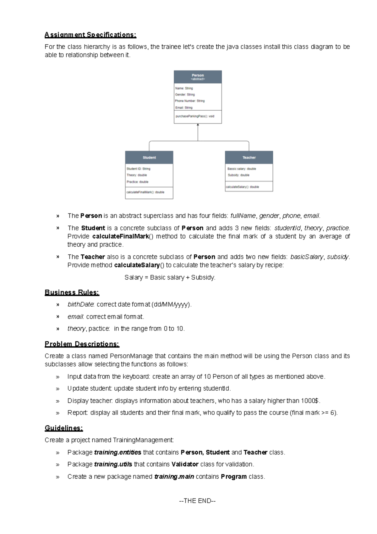 Training Management ASM - Assignment Specifications: For the class ...