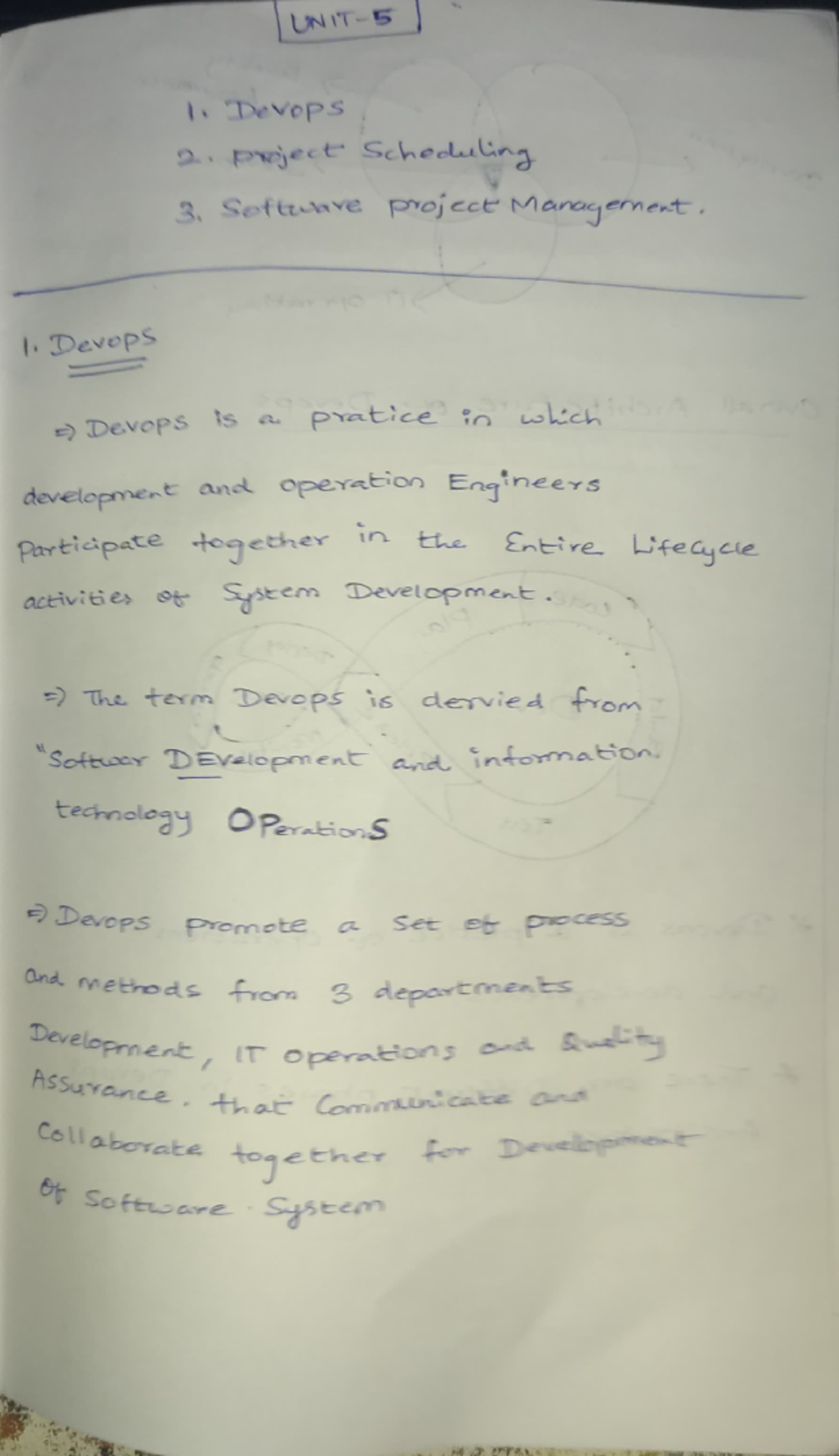 OOSE unit 5 - Oose notes unit 5 - 1. Devops 2. project Scheduling 3 ...