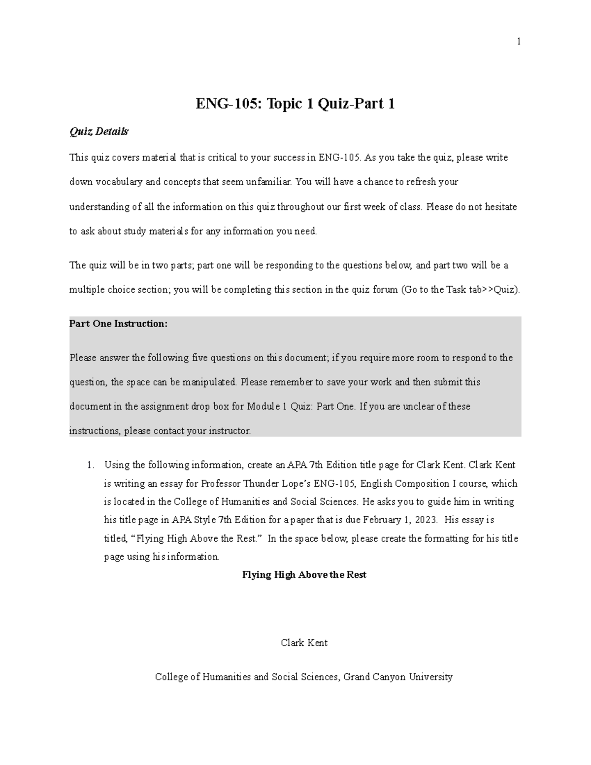 Eng 105 Q T1 Quiz Part1 Assignment Eng 105 Gcu Studocu