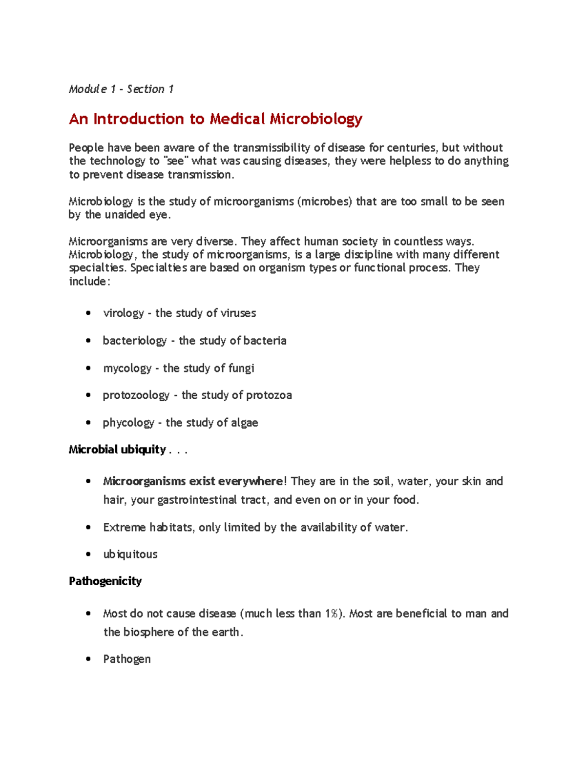 Module 1 - midterm 1 notes - Module 1 - Section 1 An Introduction to ...