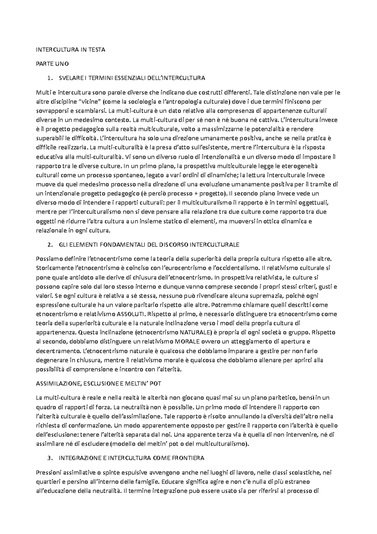 Intercultura IN Testa - INTERCULTURA IN TESTA PARTE UNO 1. SVELARE I ...