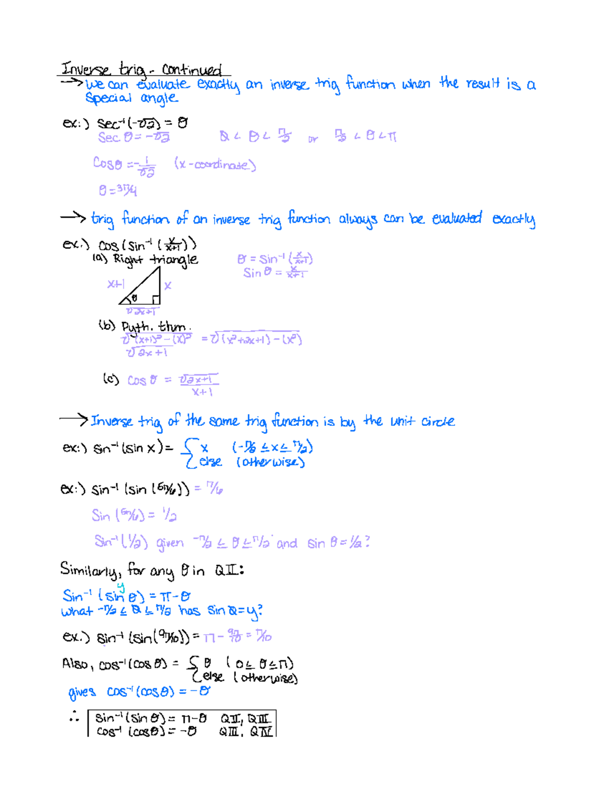 Note Mar 2, 2021 - Solving inverse trig functions - Inverse trig ...