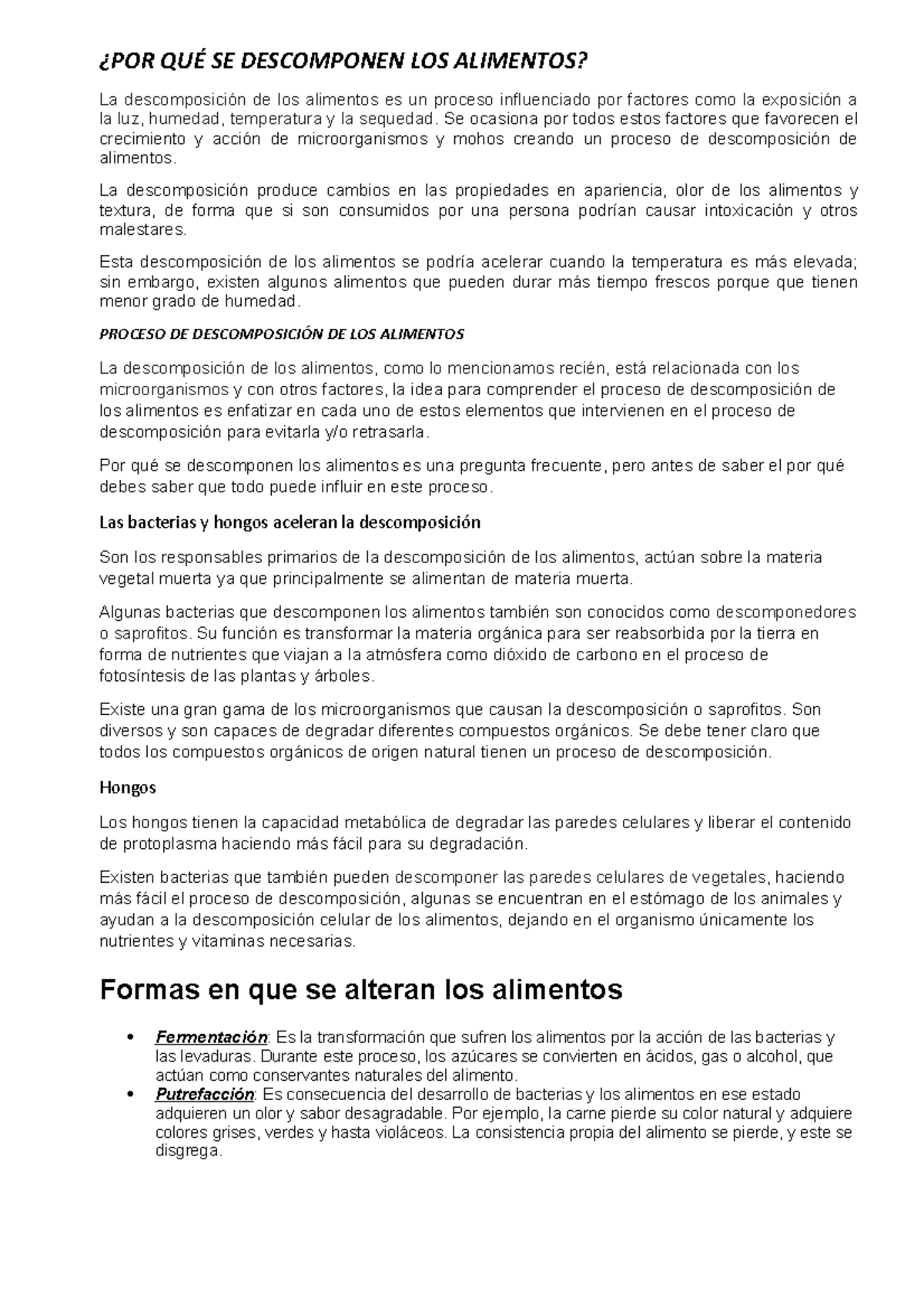LOS Aliemntos - PDF - ¿POR QUÉ SE DESCOMPONEN LOS ALIMENTOS? La ...