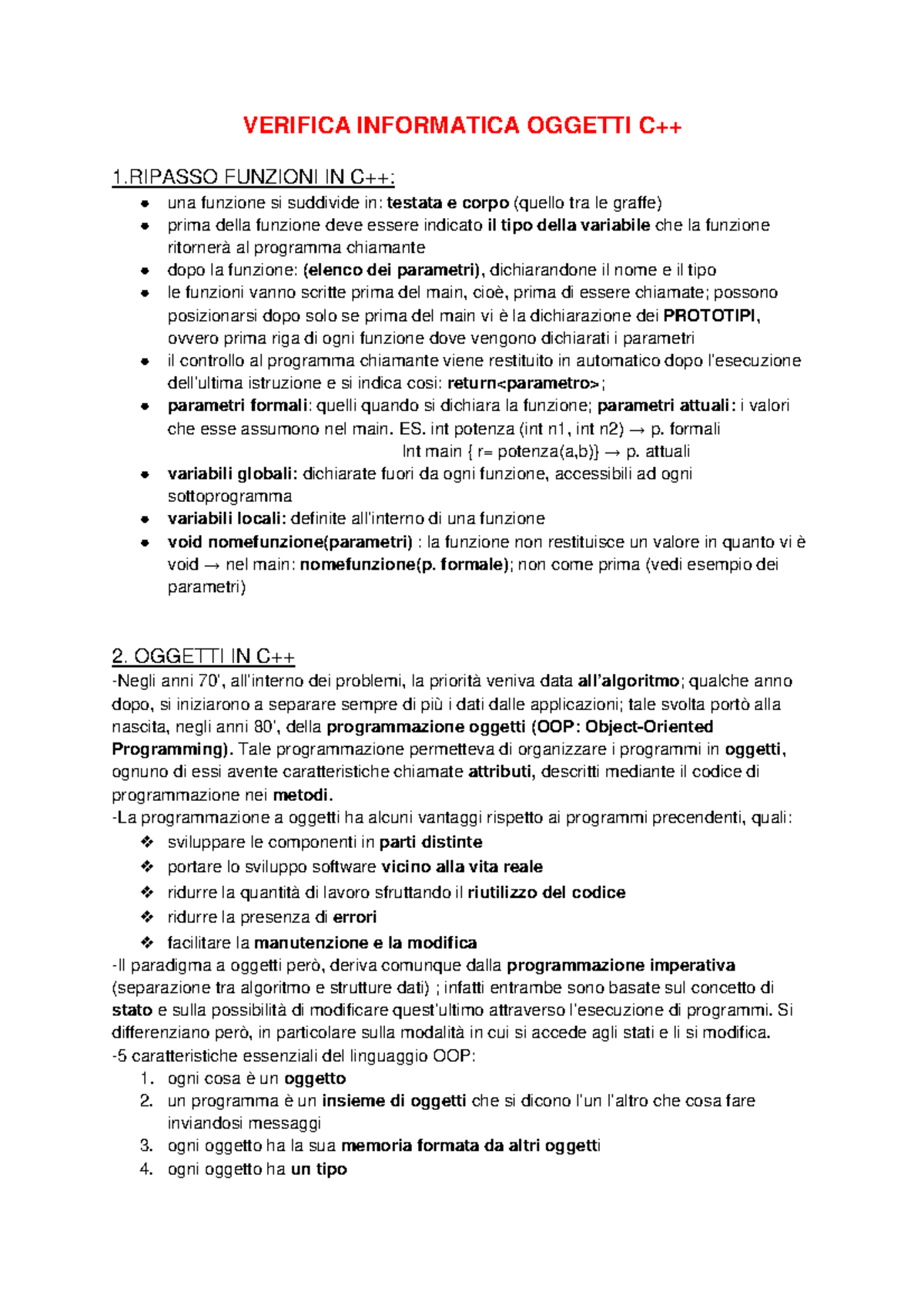 Info - cscsssssssssss - VERIFICA INFORMATICA OGGETTI C++ 1 FUNZIONI IN ...