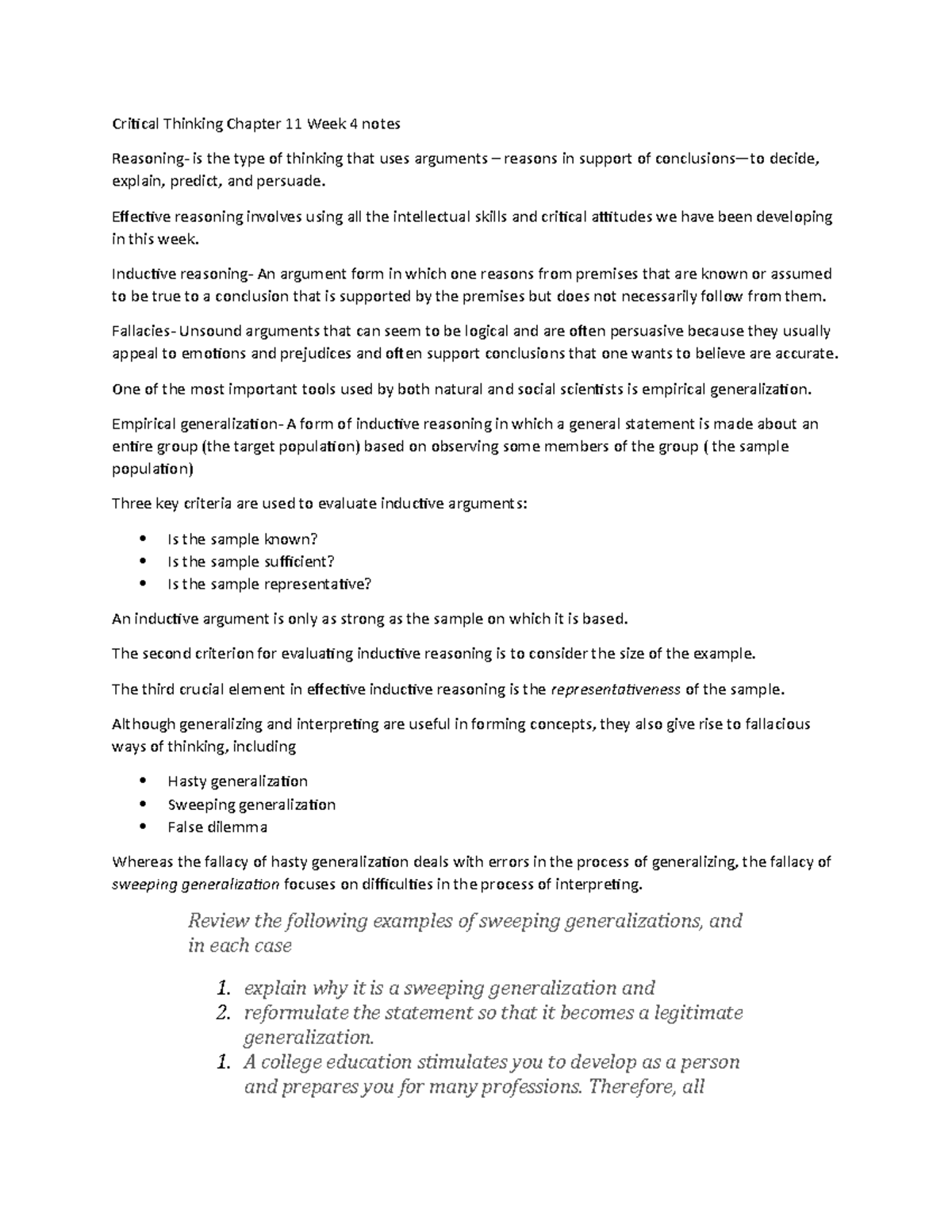 Critical Thinking Chapter 11 Week 4 notes - Critical Thinking Chapter ...