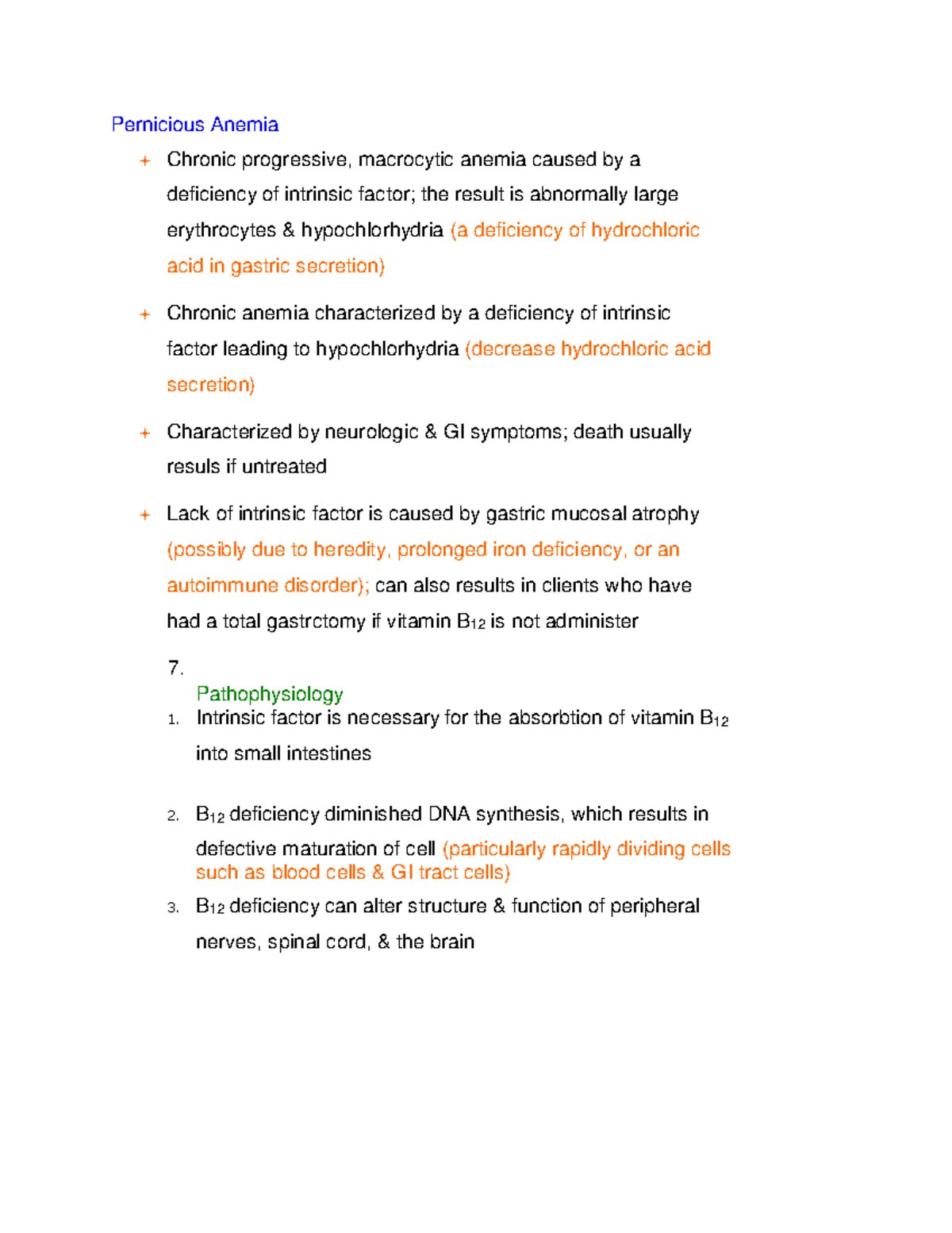 Pernicious Anemia - summary - Pernicious Anemia Chronic progressive ...