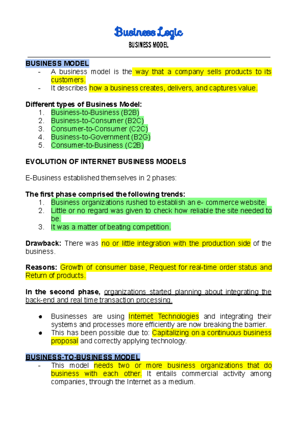 Business Logic - Business Model - Business Logic BUSINESS MODEL ...
