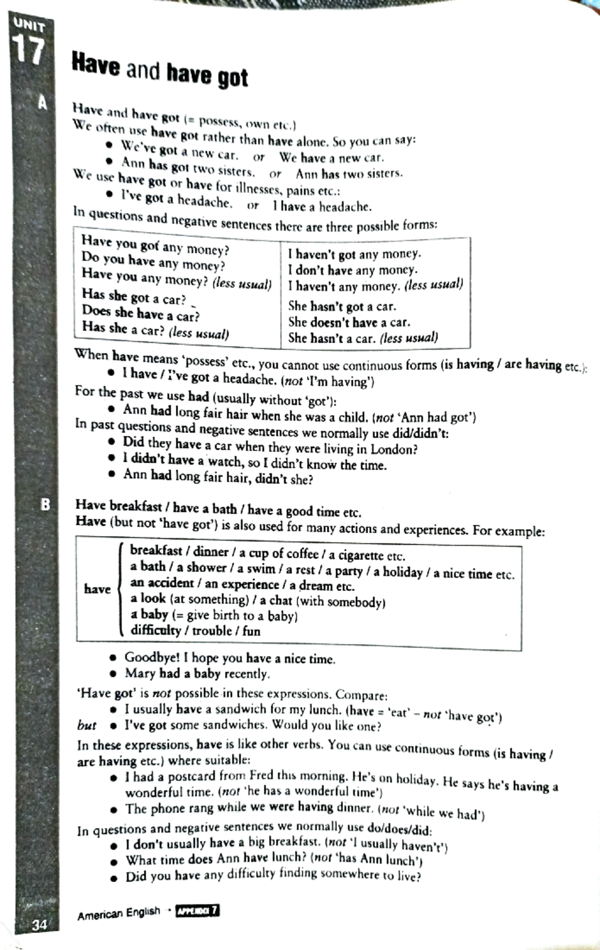 Use of have and have got - Easy grammer - UNIT 17 Have and have got ...
