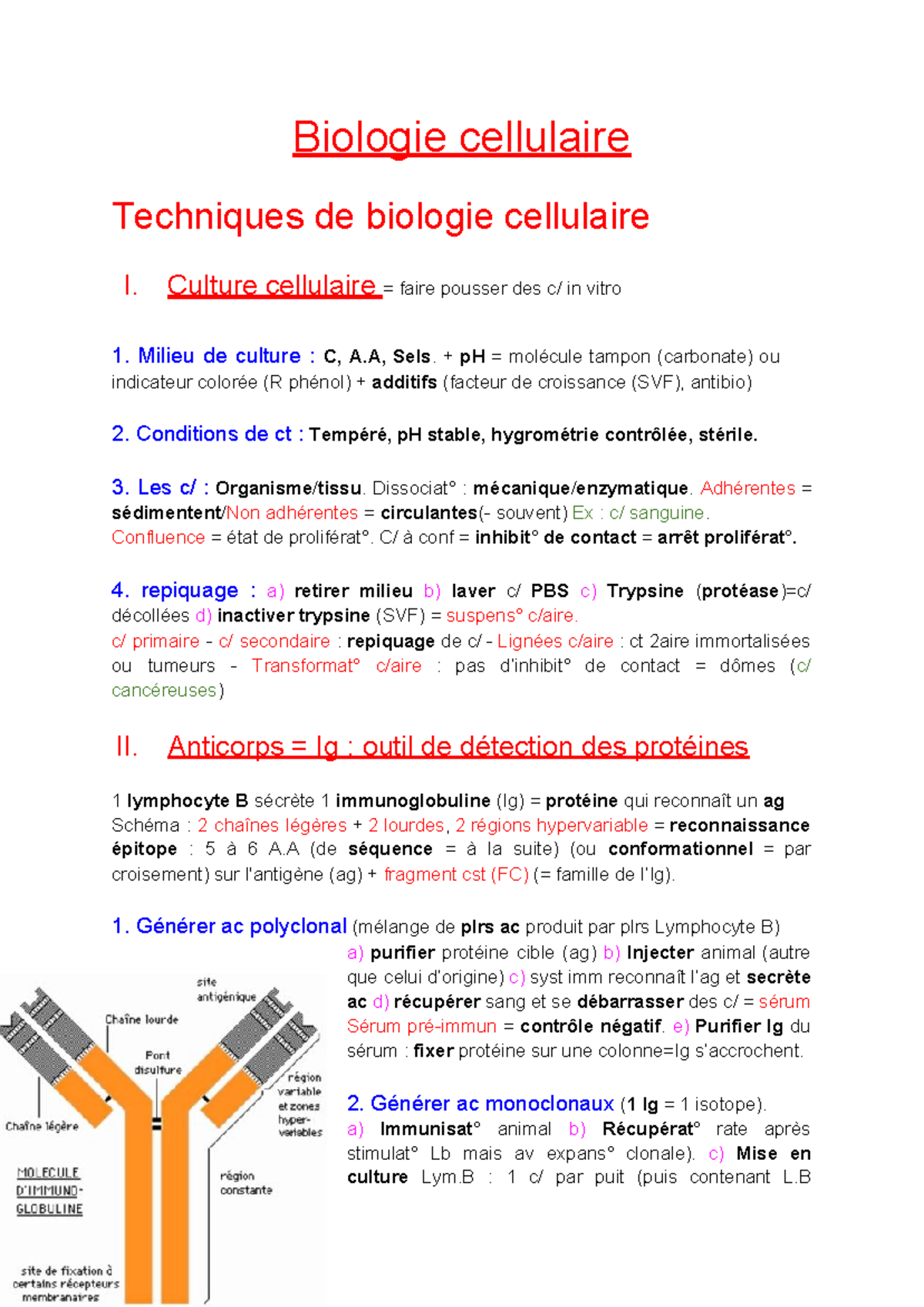Bio cellulaire - Résumé - Biologie cellulaire Techniques de biologie ...