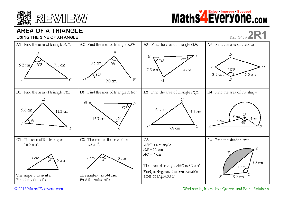 Questions area of a triangle review - AREA OF A TRIANGLE USING THE SINE ...
