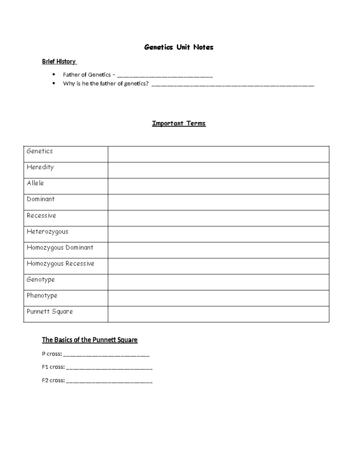 Genetics Unit Notes - Genetics Unit Notes Brief History Father of ...