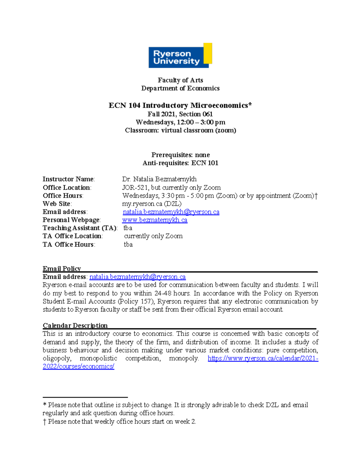 ECN 104 outline upcoming assignment - Faculty of Arts Department of ...