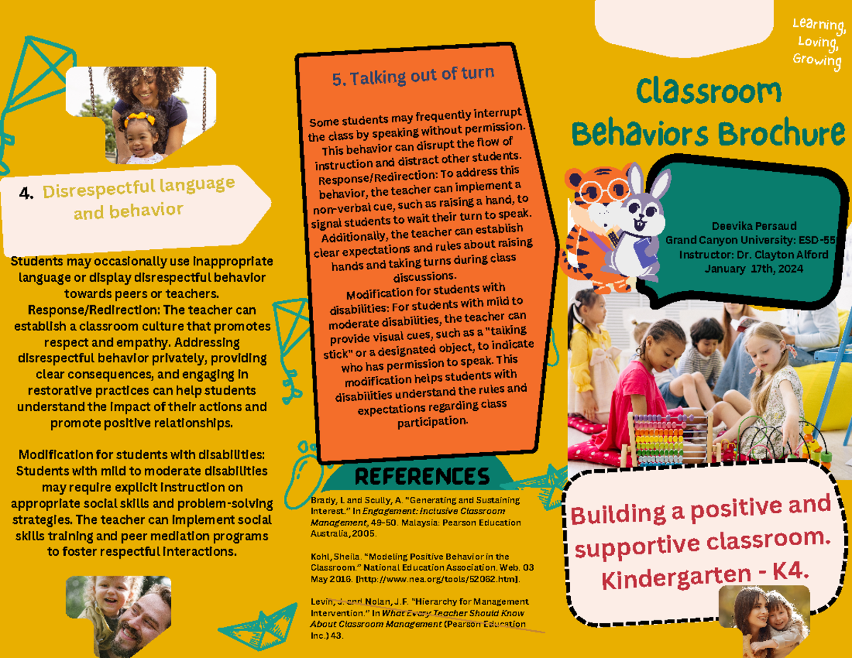 Classroom Behaviors Brochure - ####### Brady, L and Scully, A ...
