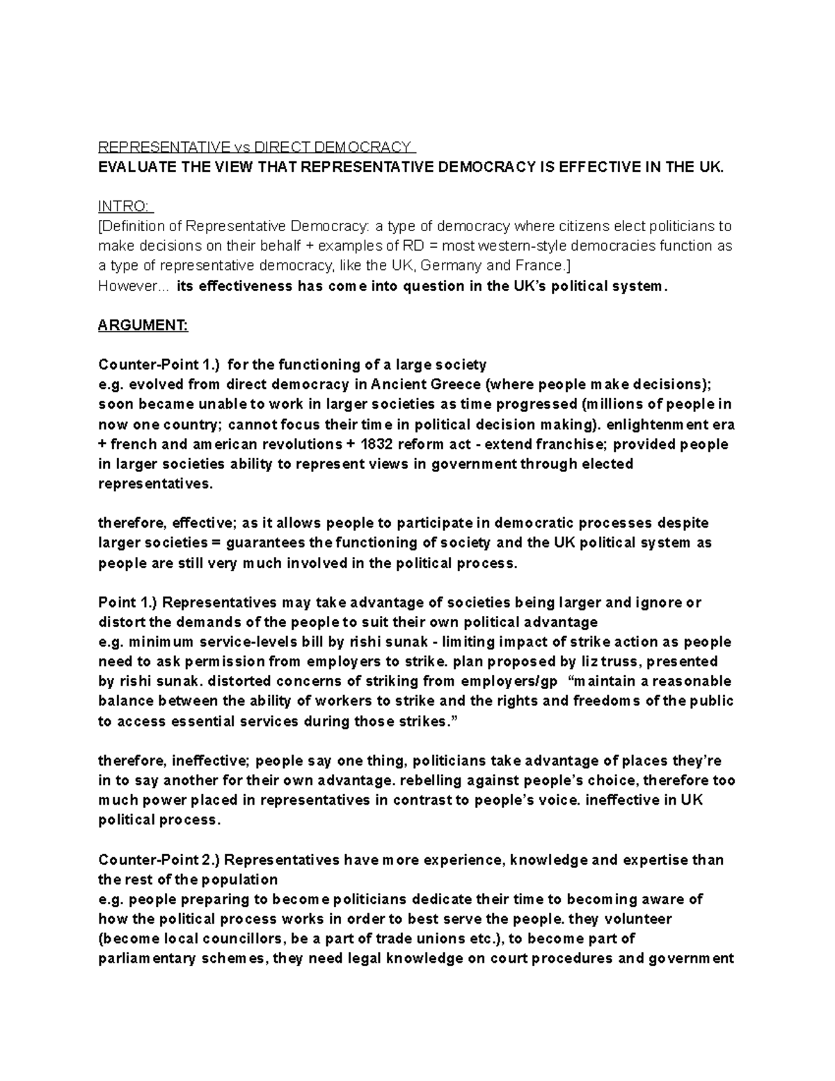 UK Politics Paper 1 - Potential Questions ( Final PLAN ...