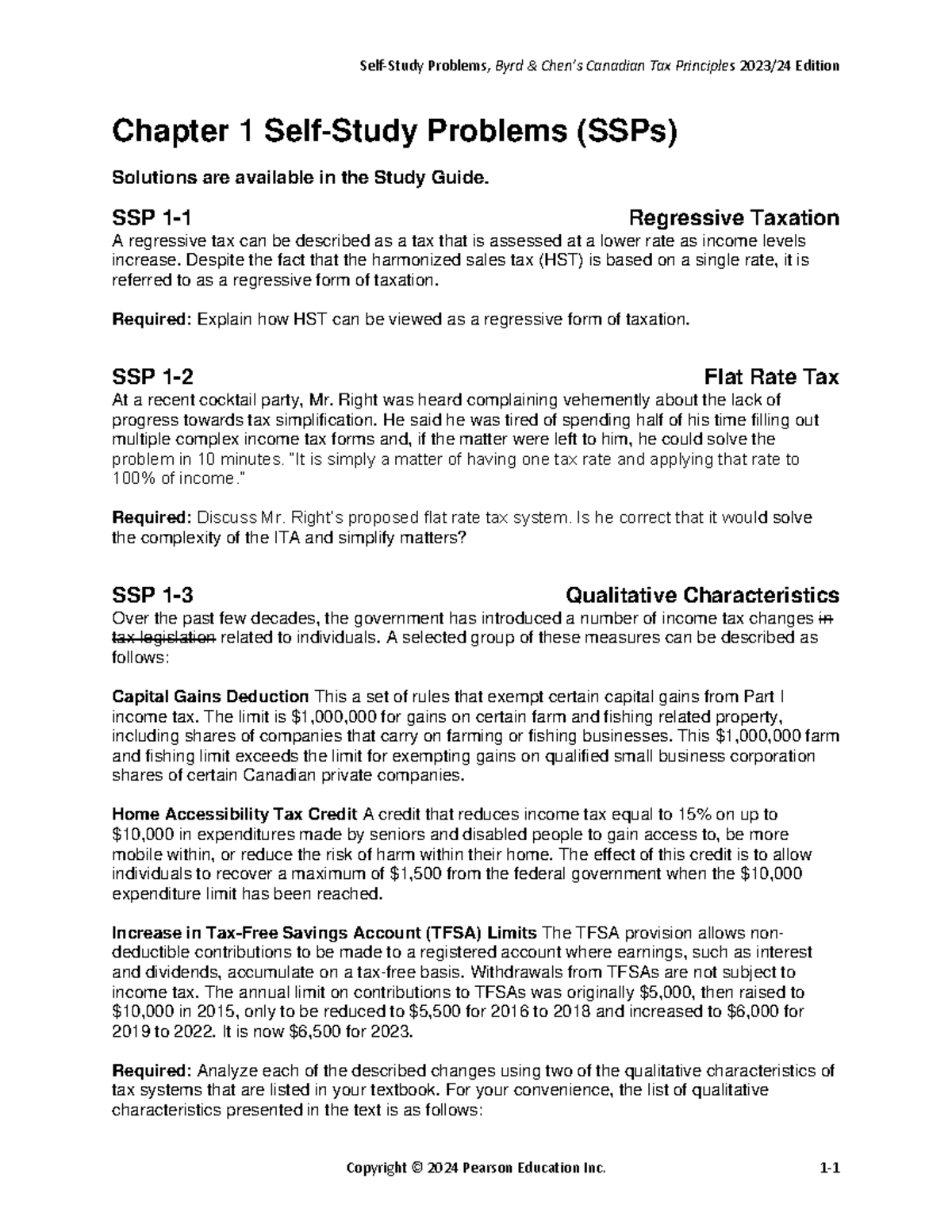 Donell byrdchen CTP SSP 2023-24 ch01 - Chapter 1 Self-Study Problems (SSPs) Solutions are ...