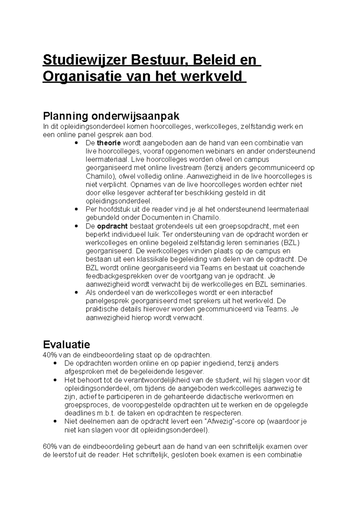Studiewijzer BBO 2022 2023 - Studiewijzer Bestuur, Beleid en Organisatie van het werkveld ...