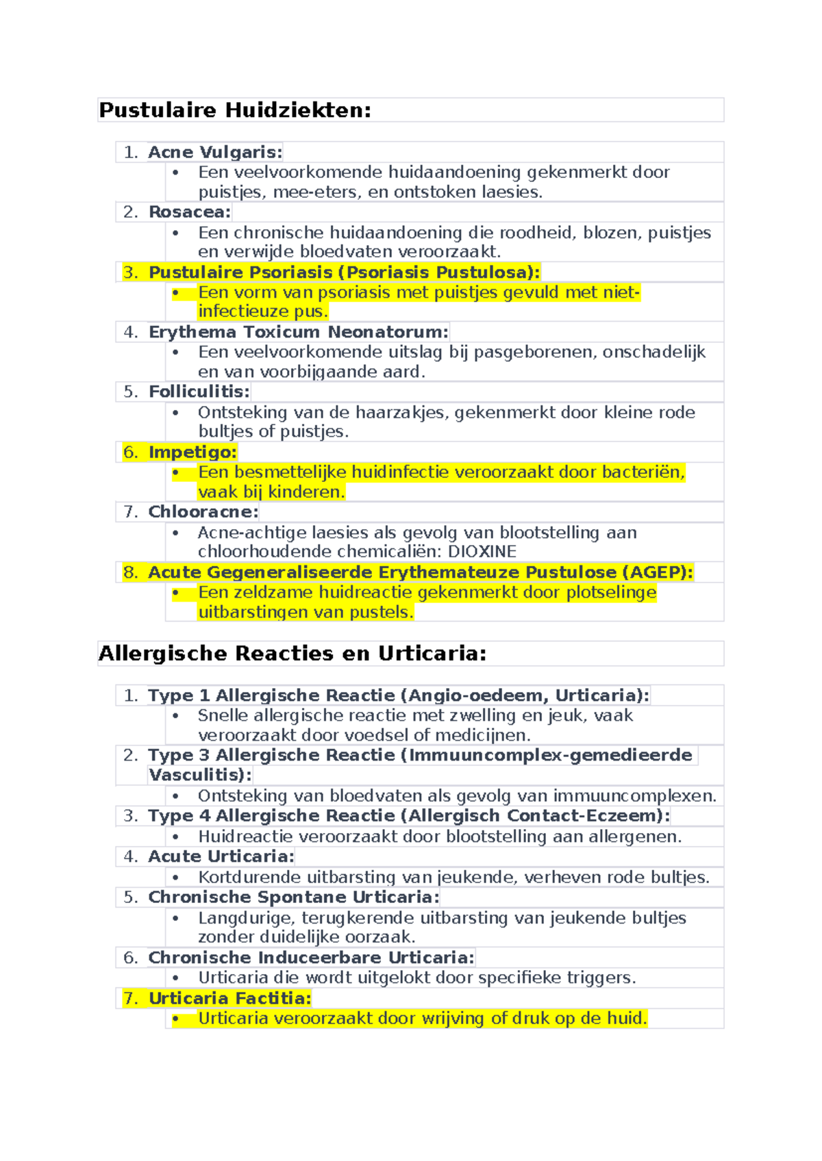 Dermatologie uitlijn aandoeningen - Pustulaire Huidziekten: 1. Acne ...